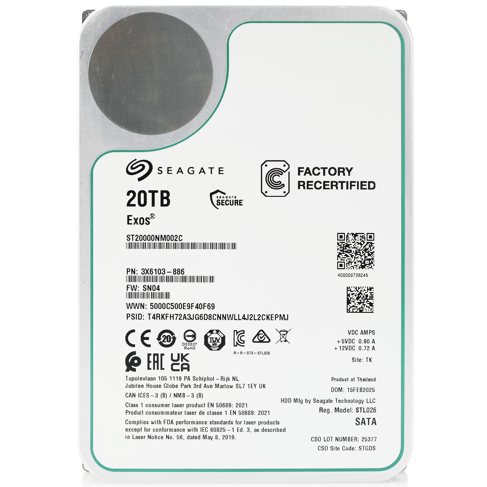 Seagate Exos ST20000NM002C 20TB SATA 3.5" Recertified HDD ...