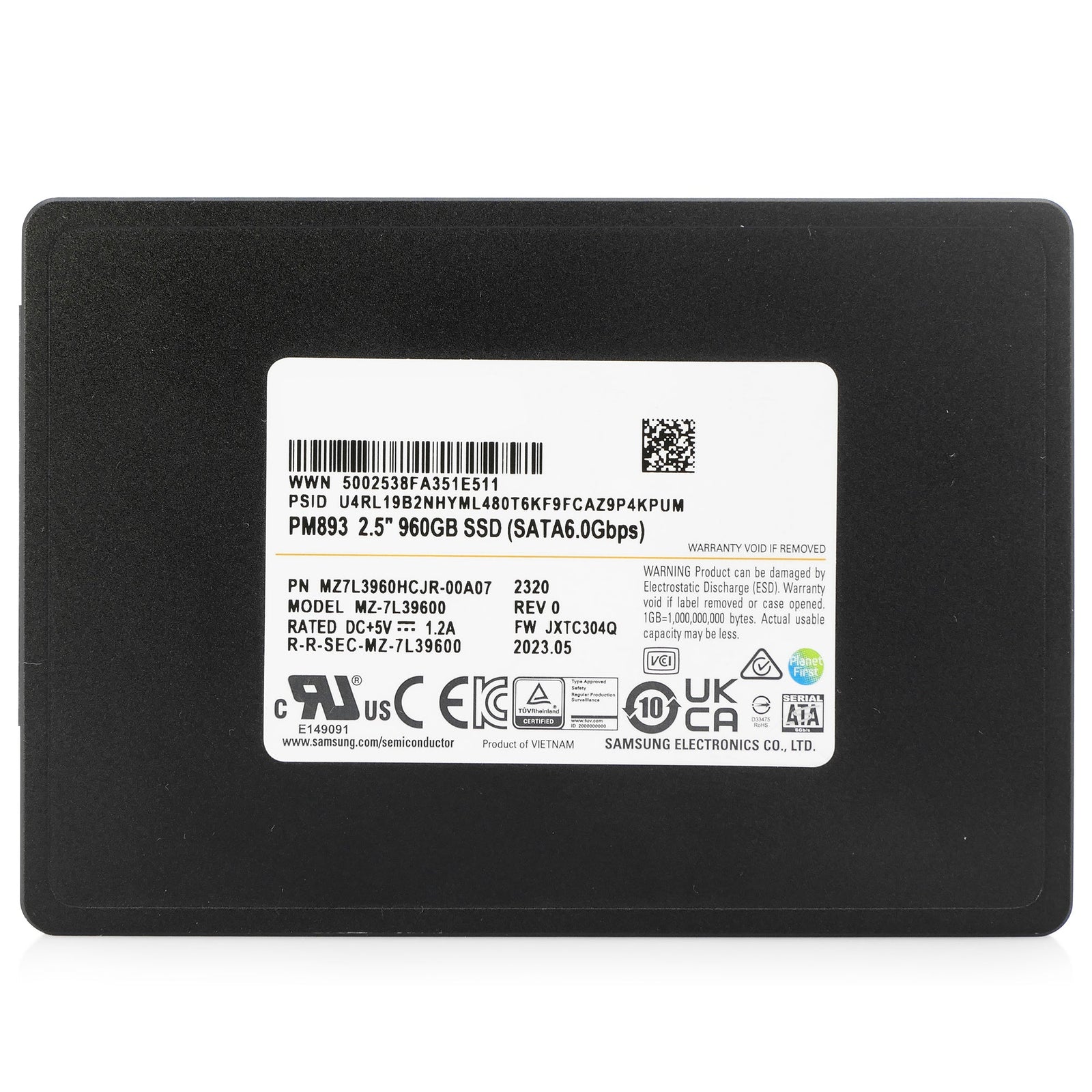 Samsung PM893 MZ-7L39600 960GB SATA 2.5" Refurbished SSD ...