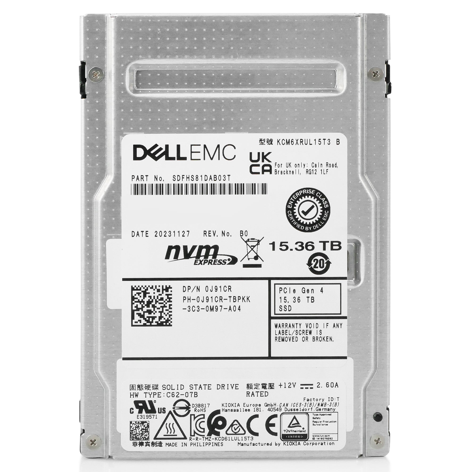 Dell/Kioxia CM6-R KCM6XRUL15T3 15.36TB PCIe Gen 4.0 x4 2.5" Recertified SSD — ServerPartDeals.com